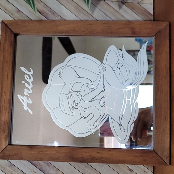 Other | Wood Framed Frosted Mirror Etching Ariel Little Mermaid Clam ...